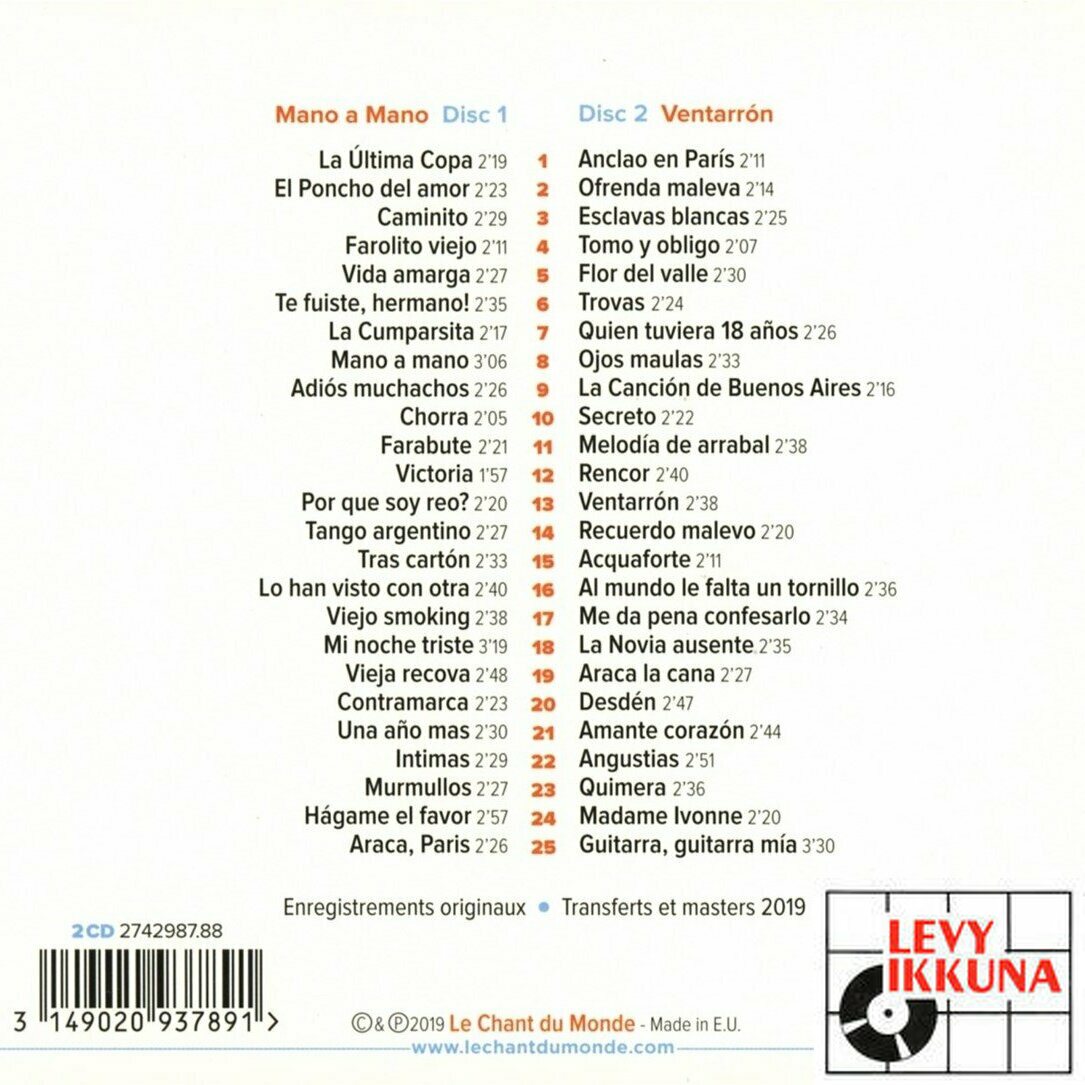 Carlos Gardel Mano A Mano Ventarron 2CD POP ROCK Levyikkuna English